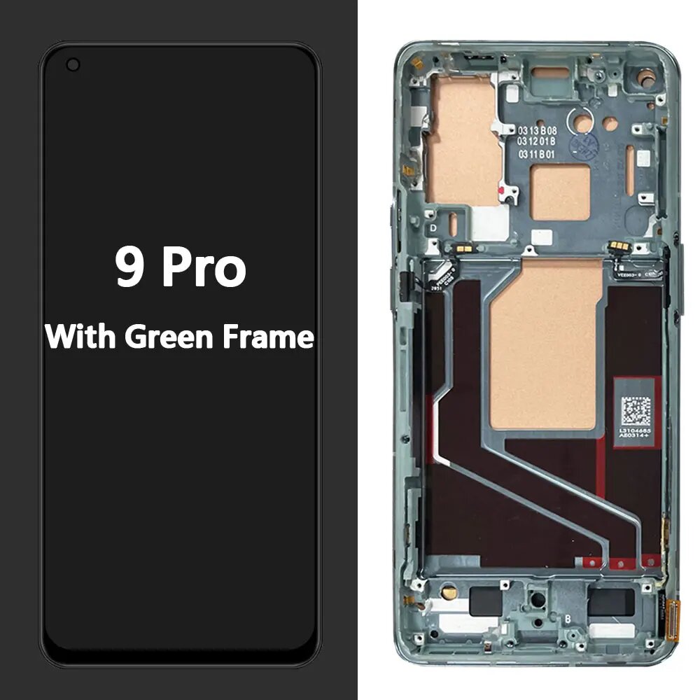 Super AMOLED для OnePlus 9 1 + 9 ЖК-дисплей с цифровым преобразователем сенсорного 9Pro AMOLED Green