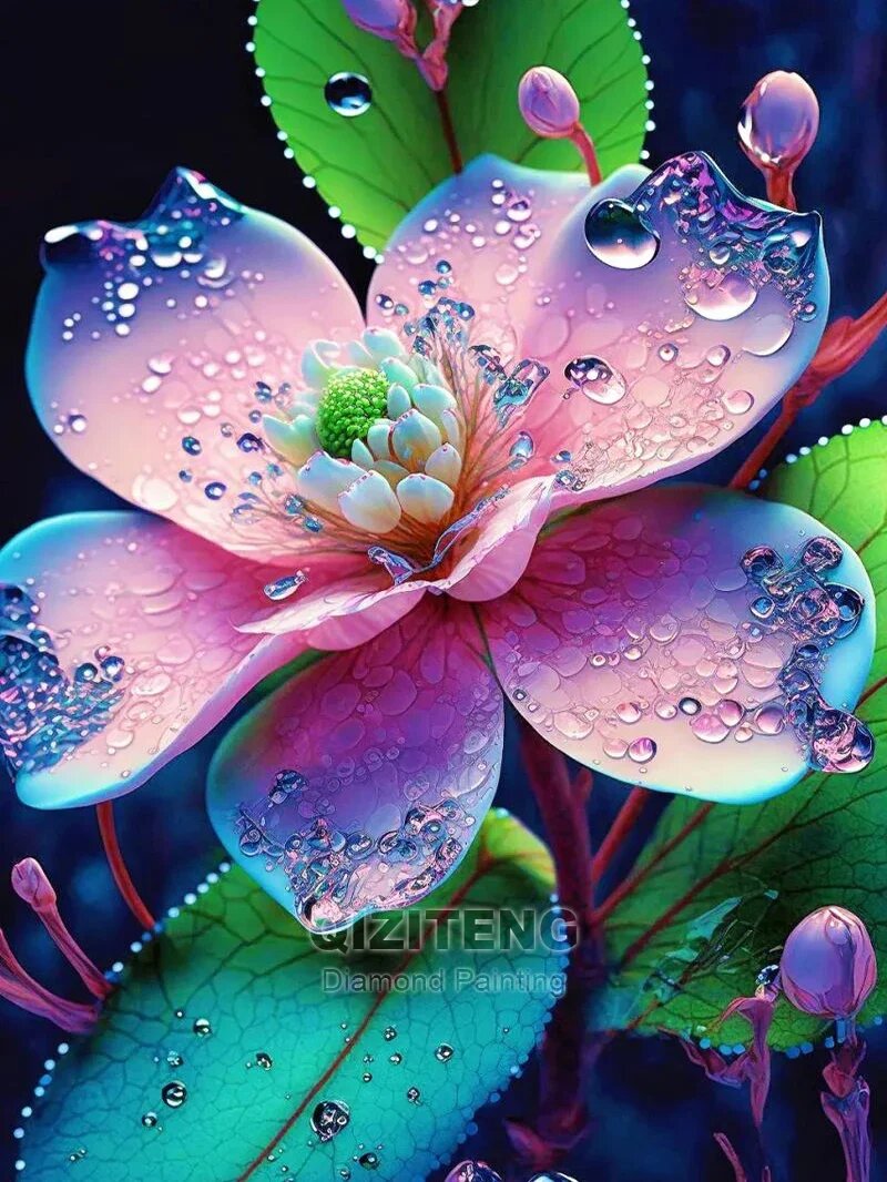 Алмазная живопись QIZITENG Хризантема Роза Бабочка 30x40cm Square, RT-1256