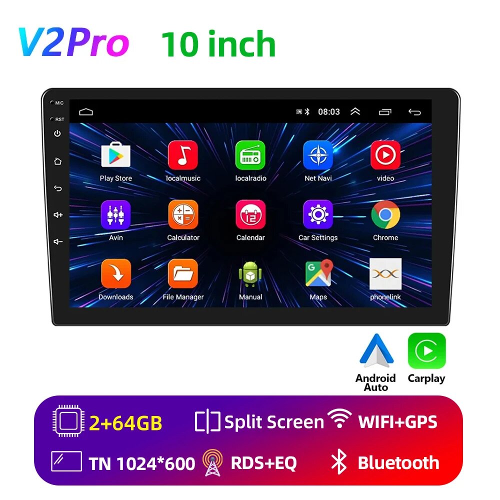 Podofo 8G 128G 2din автомобильный Android радио мультимедийный плеер 7/9/10 "GPS 10inch 64G Carplay