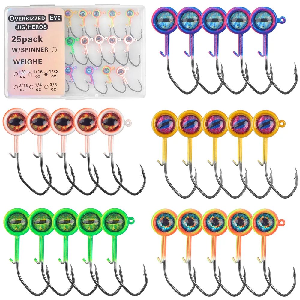 Джиг-головки Easy Catch 25/50 шт, высокоуглеродистая сталь, 3D глаза 25pcs, 1-16OZ (1.75g)