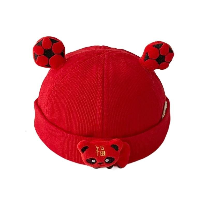 Красная шапка-бини для новорожденных и детей, Панда