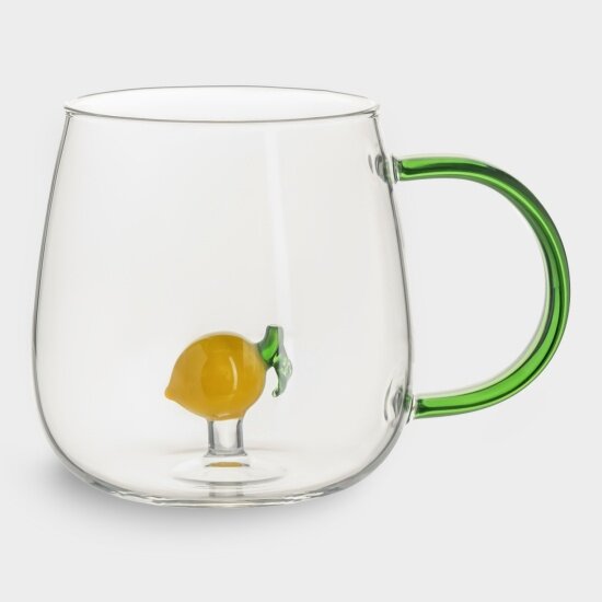 Кружка Anna Lafarg Lemon 400 мл, стекло, зеленая ручка, Лимон (ANLAF-QL25-3)