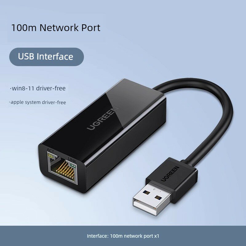 USB к Ethernet адаптер 100 Мбит/с, черный, надежное соединение интерфейса для настольных ПК