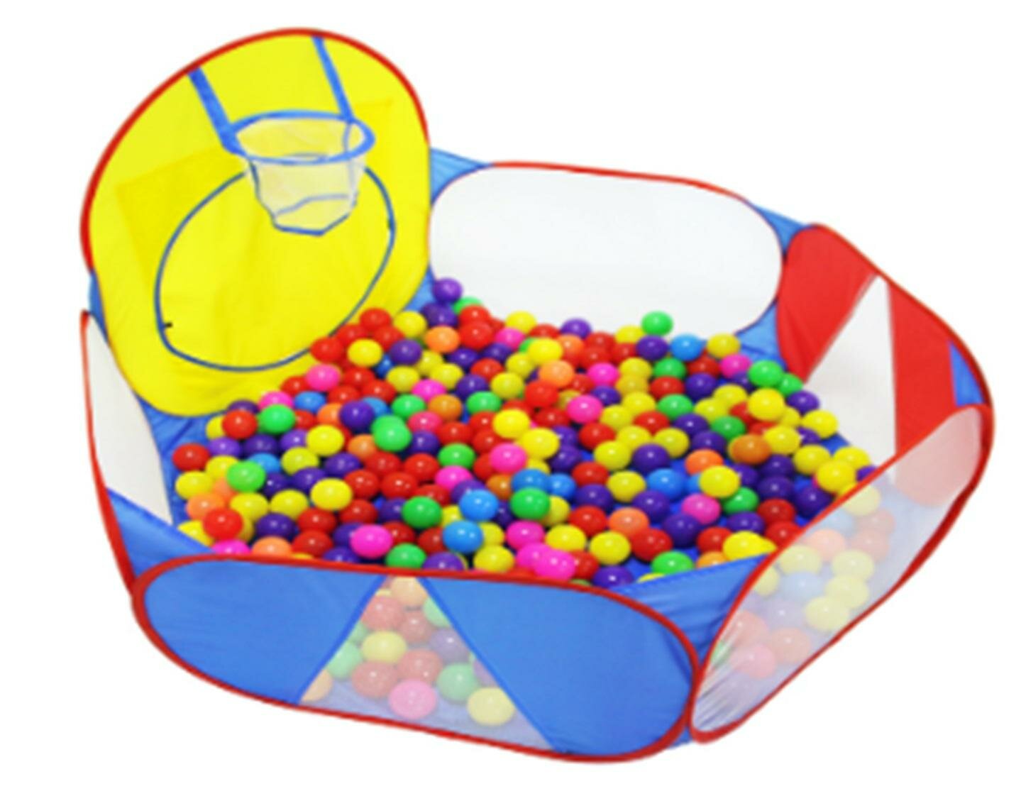 Палатка-бассейн игровой для детей, восьмиугольная, с сетчатыми стенками, синяя с яркими элементами
