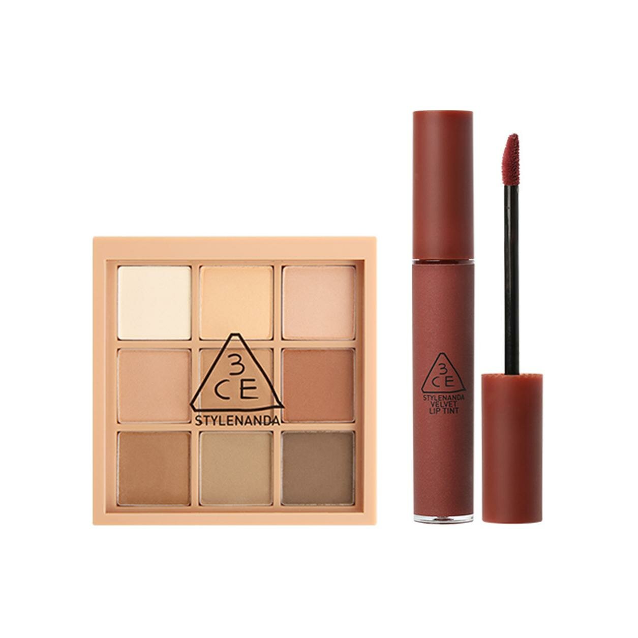 Набор женский 3CE из 9 теней и жидкой помады бархатистая матовая легкая в растушевке 2 предмета