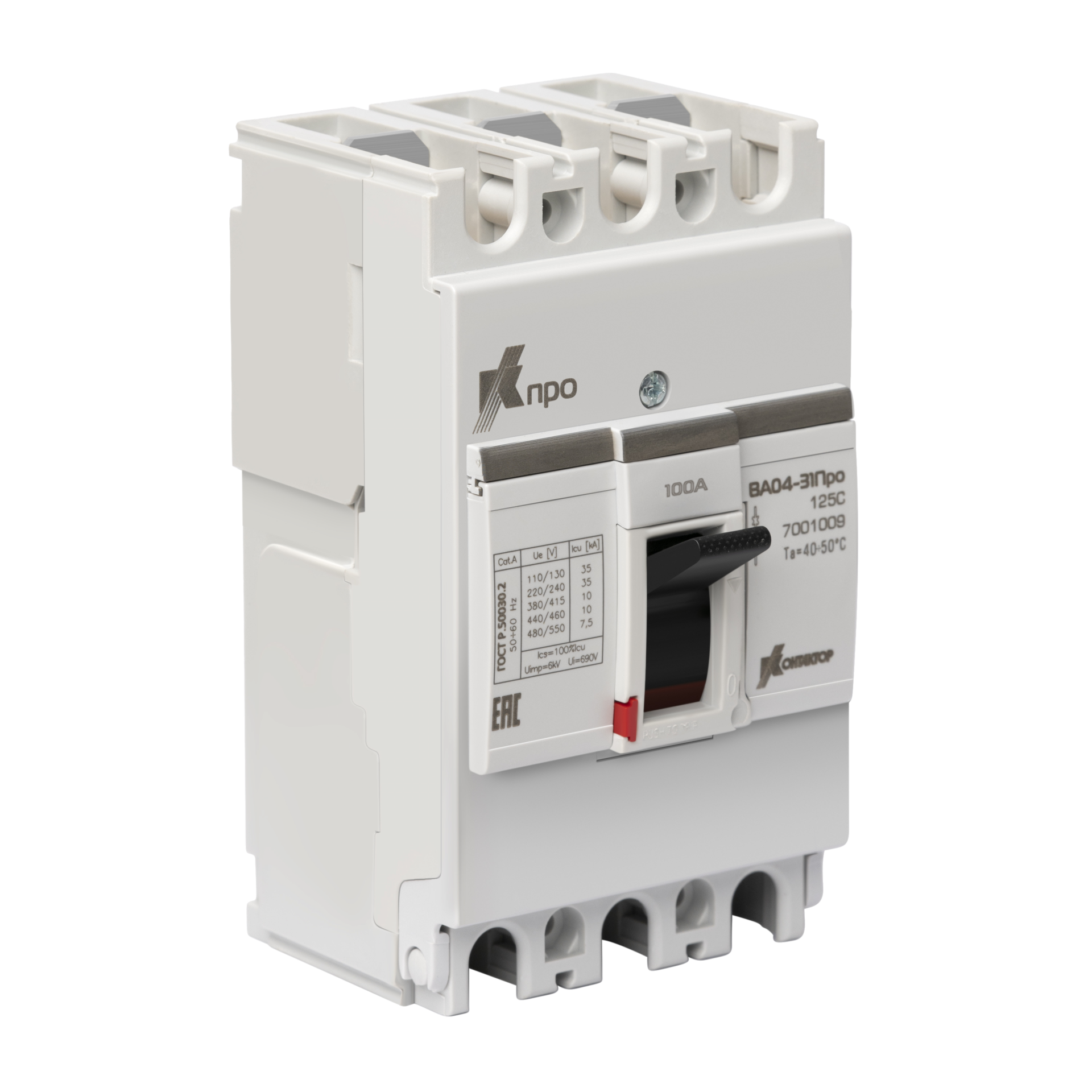 Выключатель автоматический ВА04-31Про 3P 100А Icu-10kA (125C) Контактор, IEK 7001009 (1 шт.)