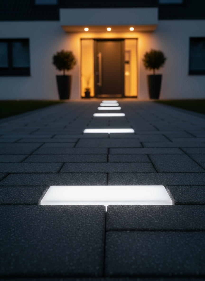 Светящаяся тротуарная плитка White холодная LED 12В для уличного и ландшафтного освещения 20*10 см