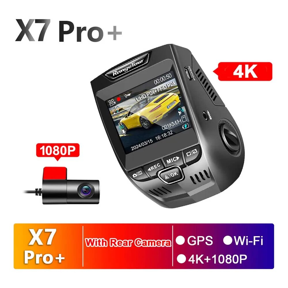 Видеорегистратор X7 Pro+ 4K+1080P GPS WiFi с задней камерой