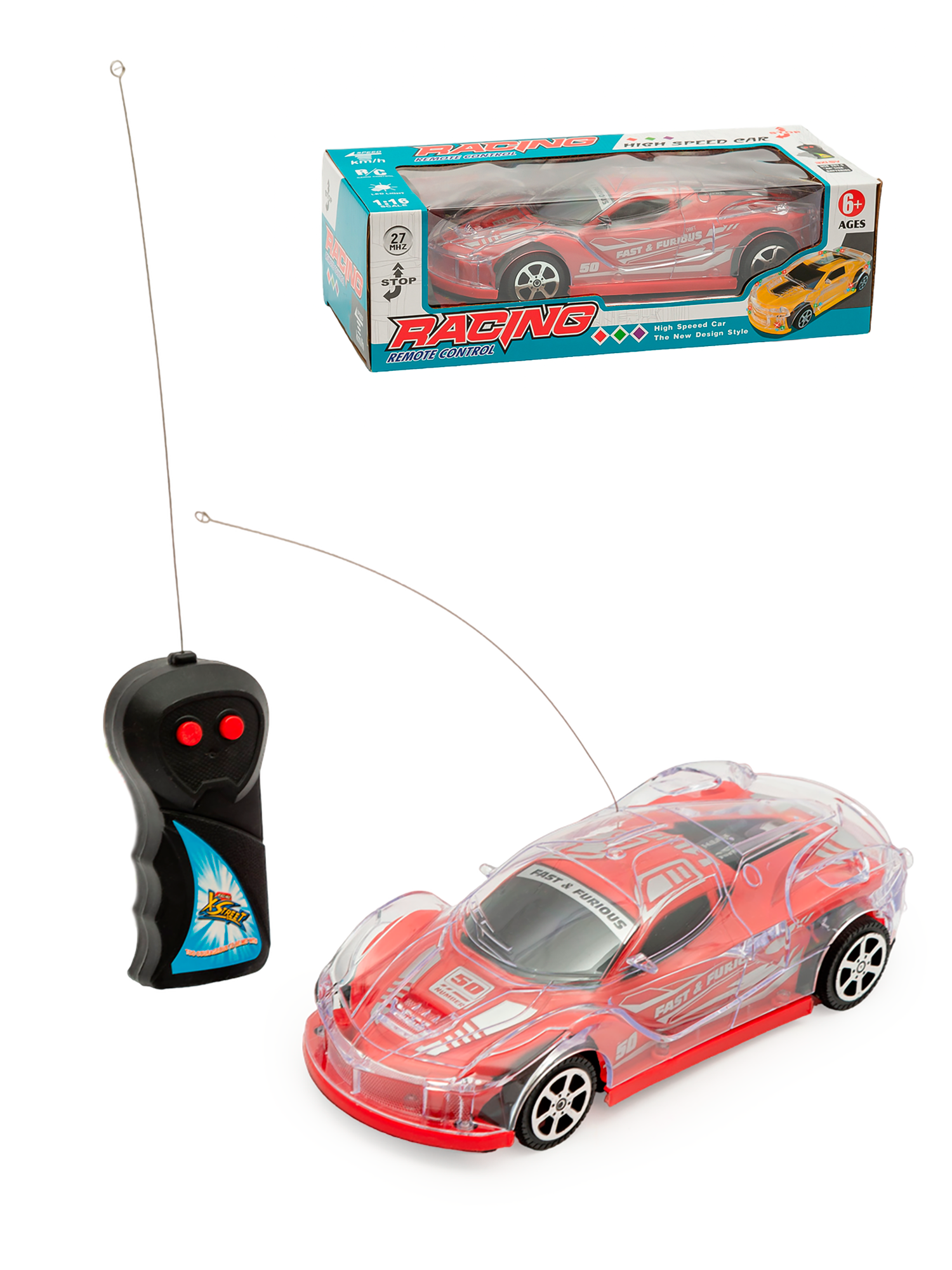 Радиоуправляемая гоночная машинка TONG DE, пластик, красная, масштаб 1:16, с пультом управления