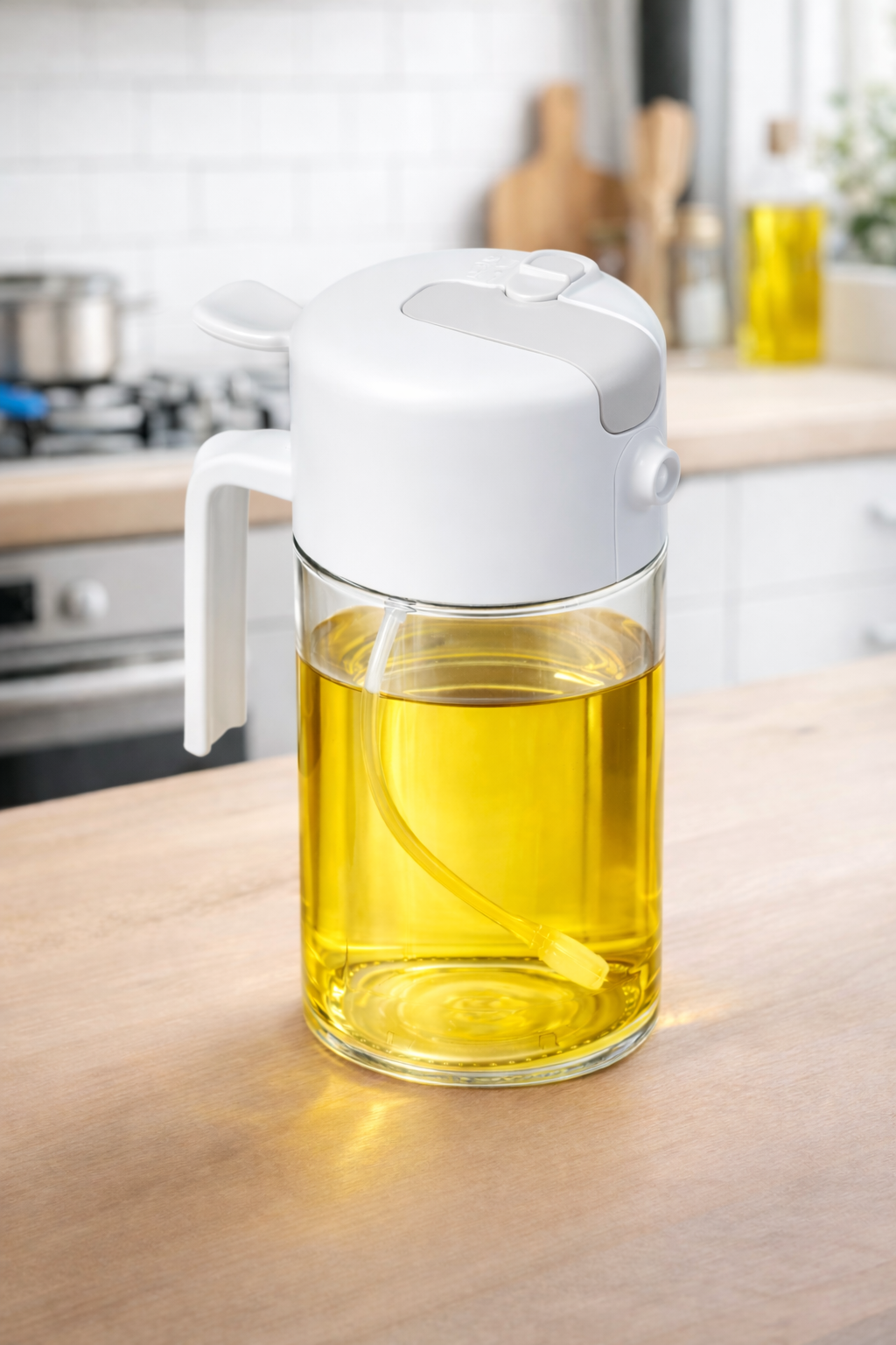 Стеклянная бутылка-дозатор для масла 550 мл, 12×8×19,5 см , белый