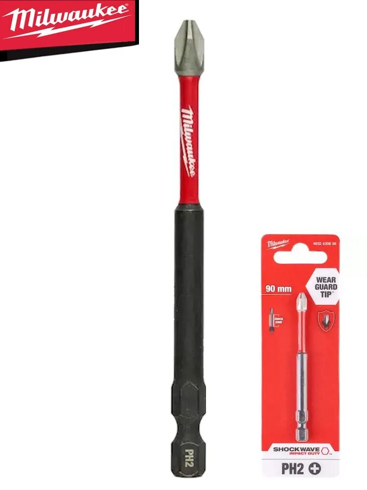 Бита Milwaukee Shockwave 4932430856, односторонняя, крестообразный наконечник PH2, 90мм