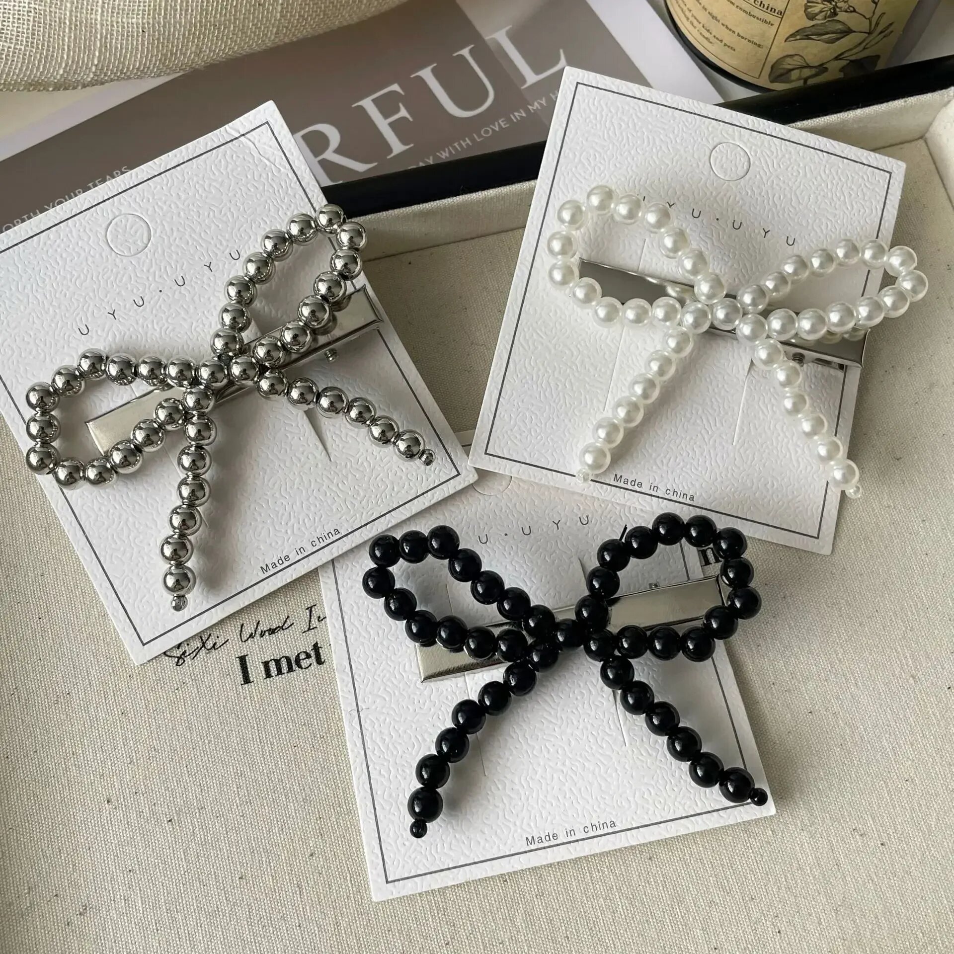 Заколки для волос с жемчугом и бантом, 1/2/3/6 шт. mixed A-3pcs