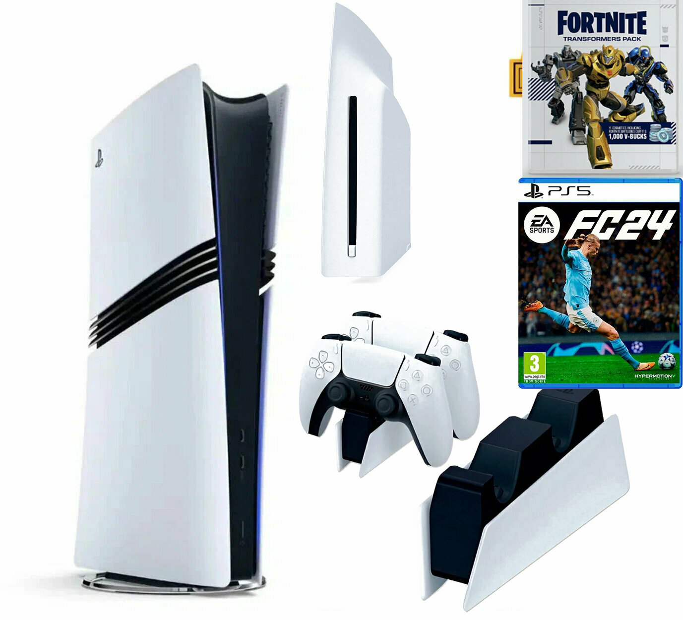 Sony PlayStation 5 Pro Digital Edition, 2Tb SSD + Fortnite + FIFA 24 + Зарядная станция + Дисковод + 2й геймпада