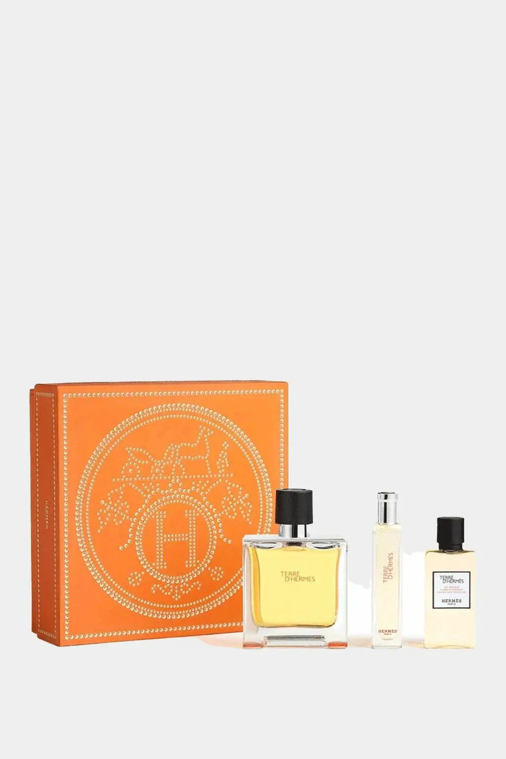 Мужской сет Hermes Terre D'hermes Set Parfum (духи) 75 мл + Parfum 15 мл + Гель для душа Hair&body Shower Gel 40 мл