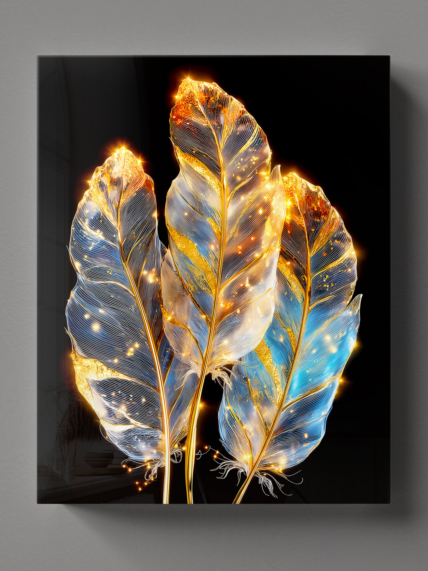Картина Postermarket "Золотые перья" на стекле, цифровая печать, 40x50 см