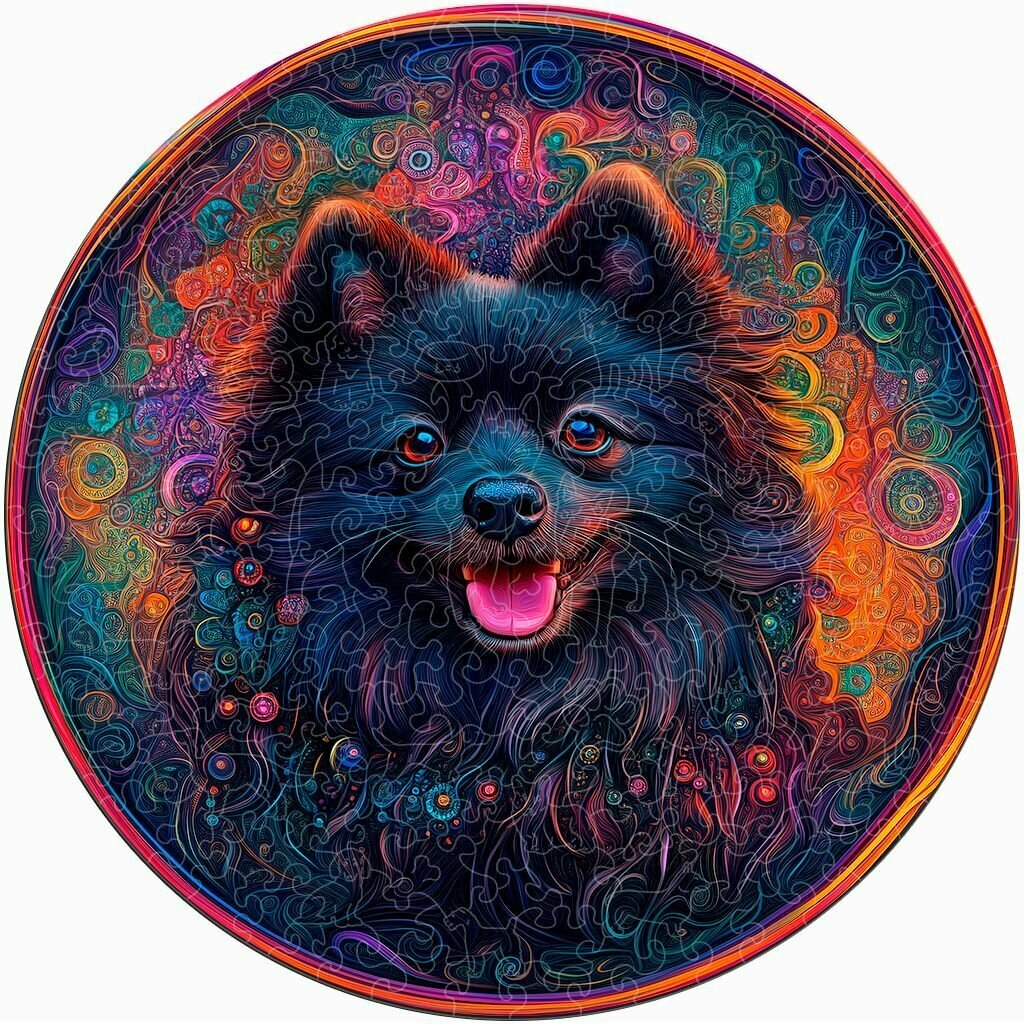 Деревянный пазл BoberBox "Мандала Шпиц чёрный", 262 деталей, круглый 30 см