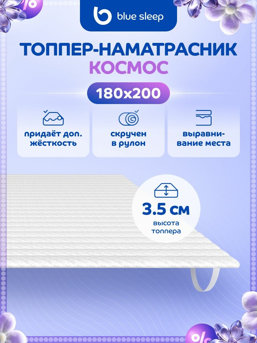 Топпер матрас 180х200 для кровати и дивана, Blue Sleep Космос