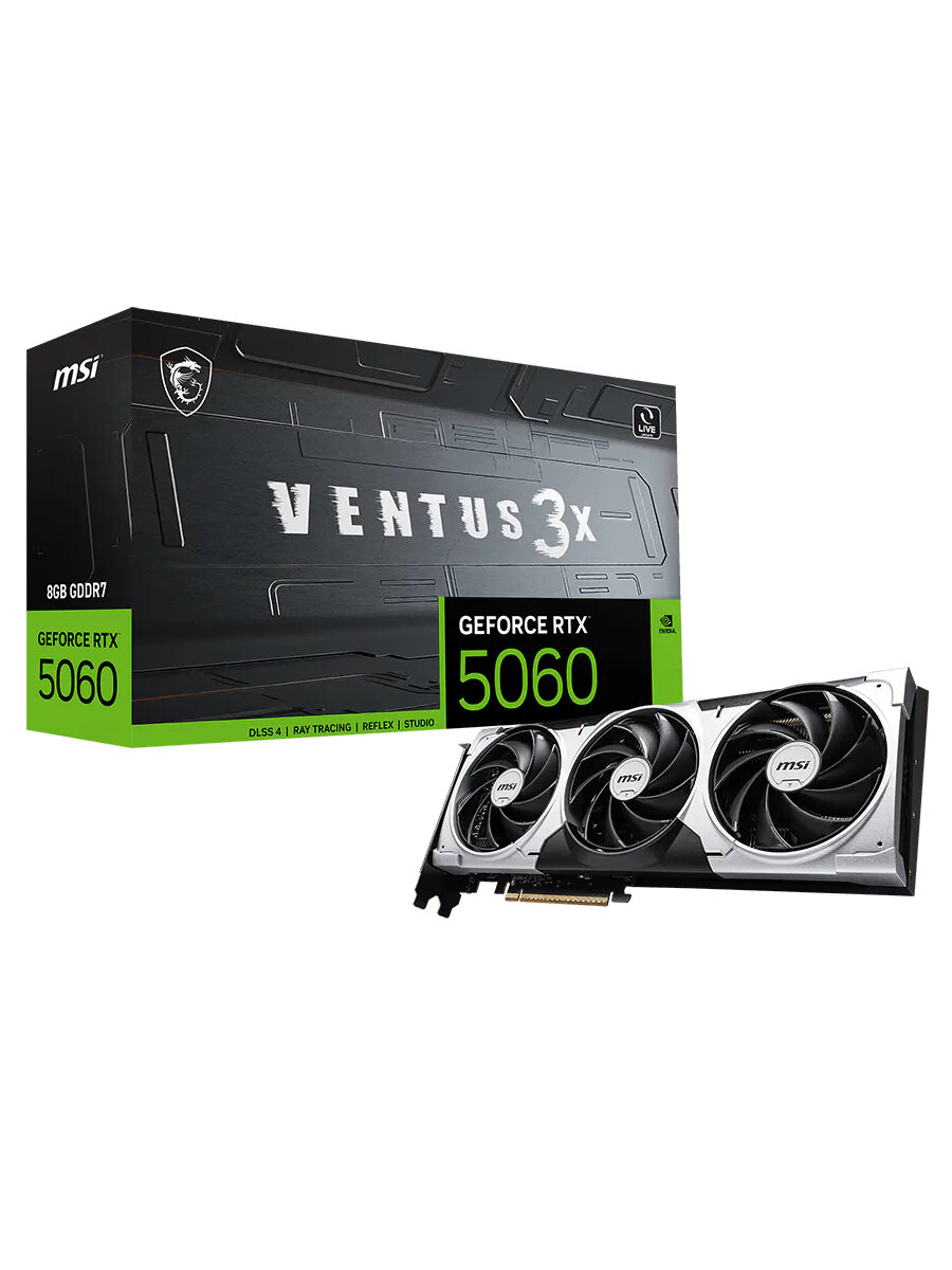 Видеокарта MSI nVidia GeForce RTX 5060 8G VENTUS 3X (8Gb, GDDR7, 128 bit, 3xDP+HDMI, RTL) (RTX 5060 8G VENTUS 3X)