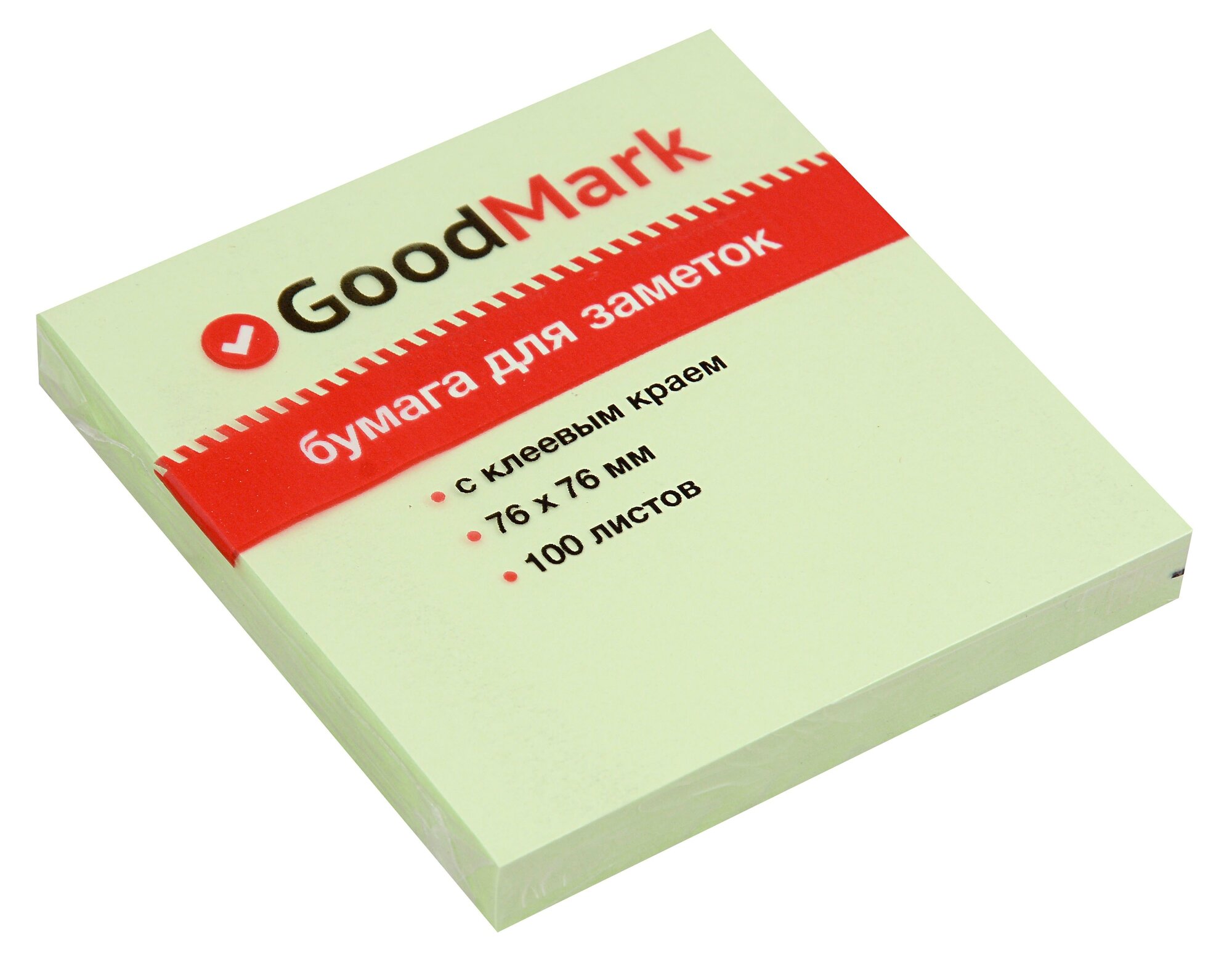 Блок бумаги 76*76 самоклеящийся зеленый 100л, GoodMark