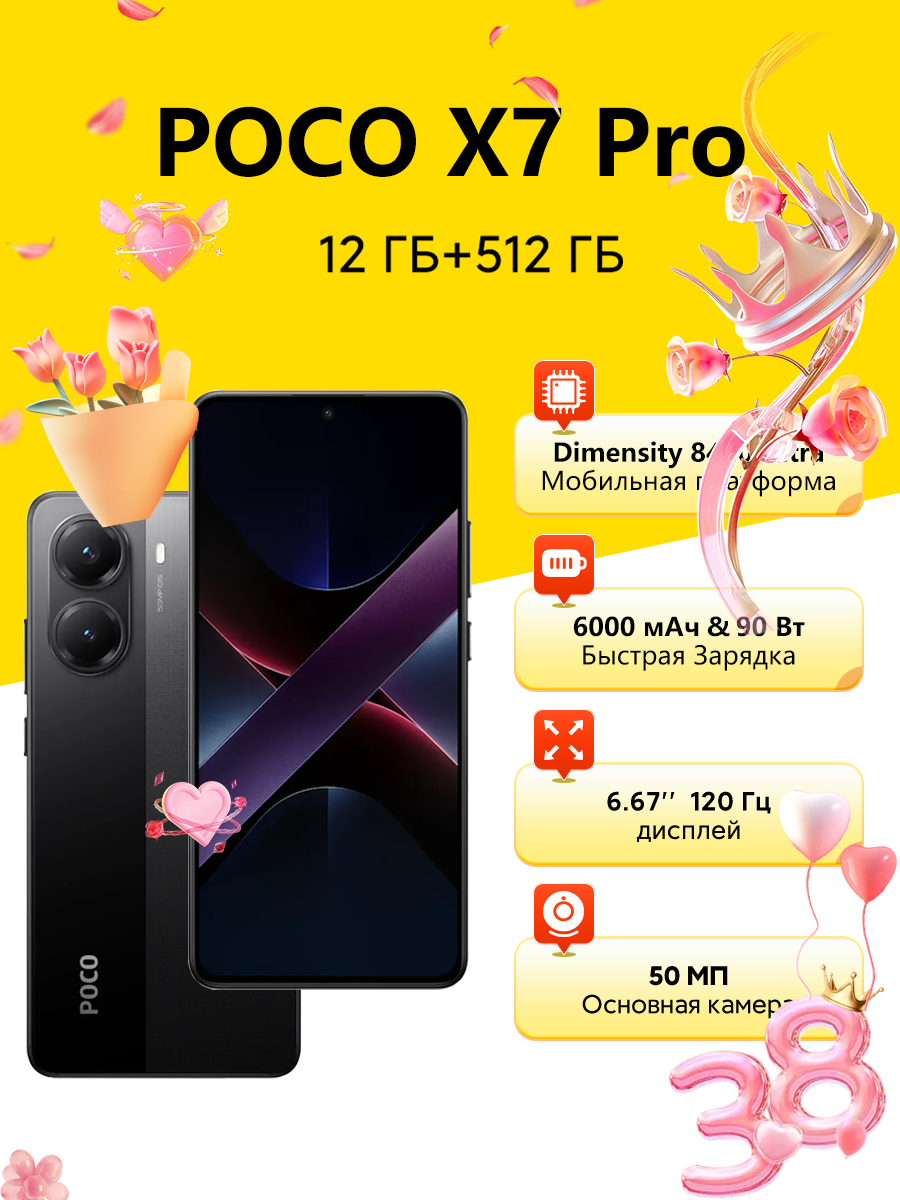 Смартфон Xiaomi Poco X7 Pro 5G Black 12/512GB, Глобальная версия
