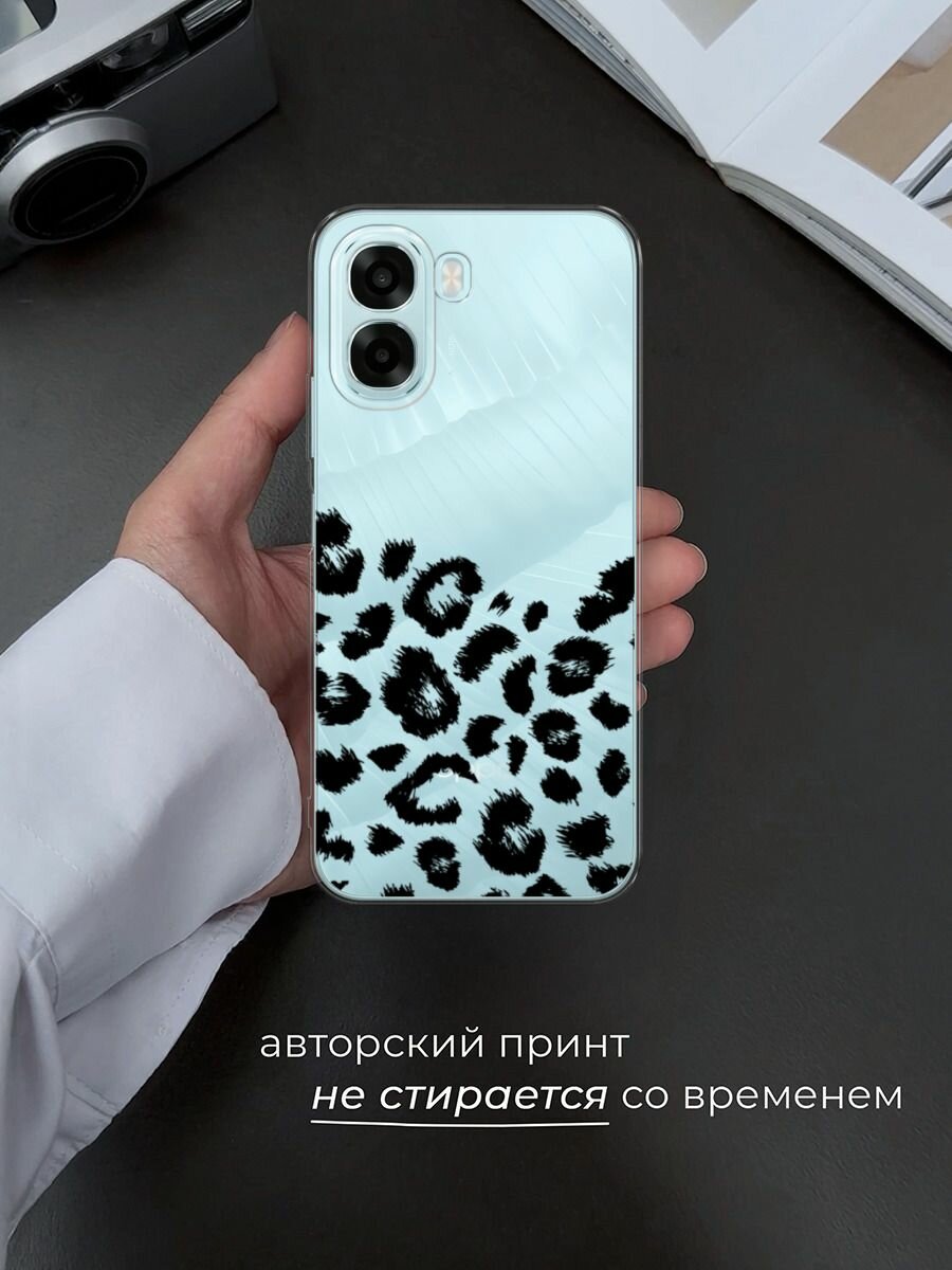 Чехол на Oppo A6x / Оппо A6x с принтом Окрас леопарда фон черный, прозрачный — фото 1