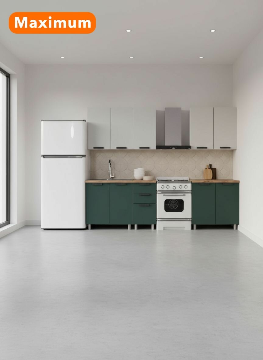 Кухня "Осака" 2м, темно-белый темно-зеленый