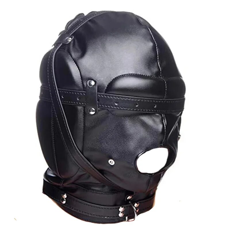 Черный кожаный капюшон BDSM Mask, цвет 3