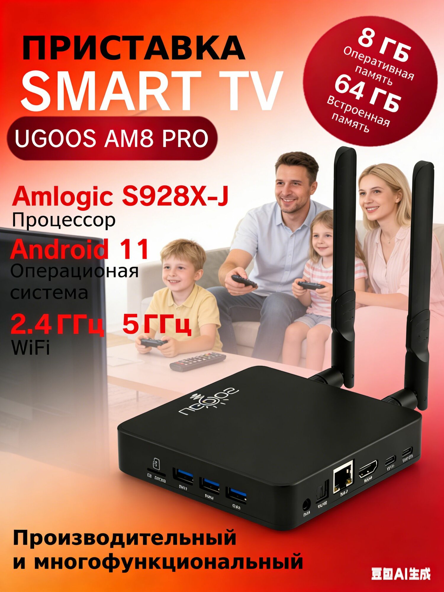 Смарт ТВ приставка Ugoos AM8 PRO 8/64Gb (WiFi-6E) c Bluetooth пультом