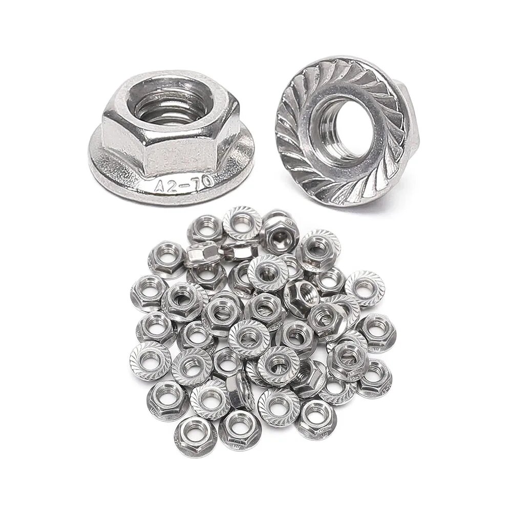 Шестигранные фланцевые гайки из нержавеющей стали 304 DIN6923 M3-M12 M4 100PCS