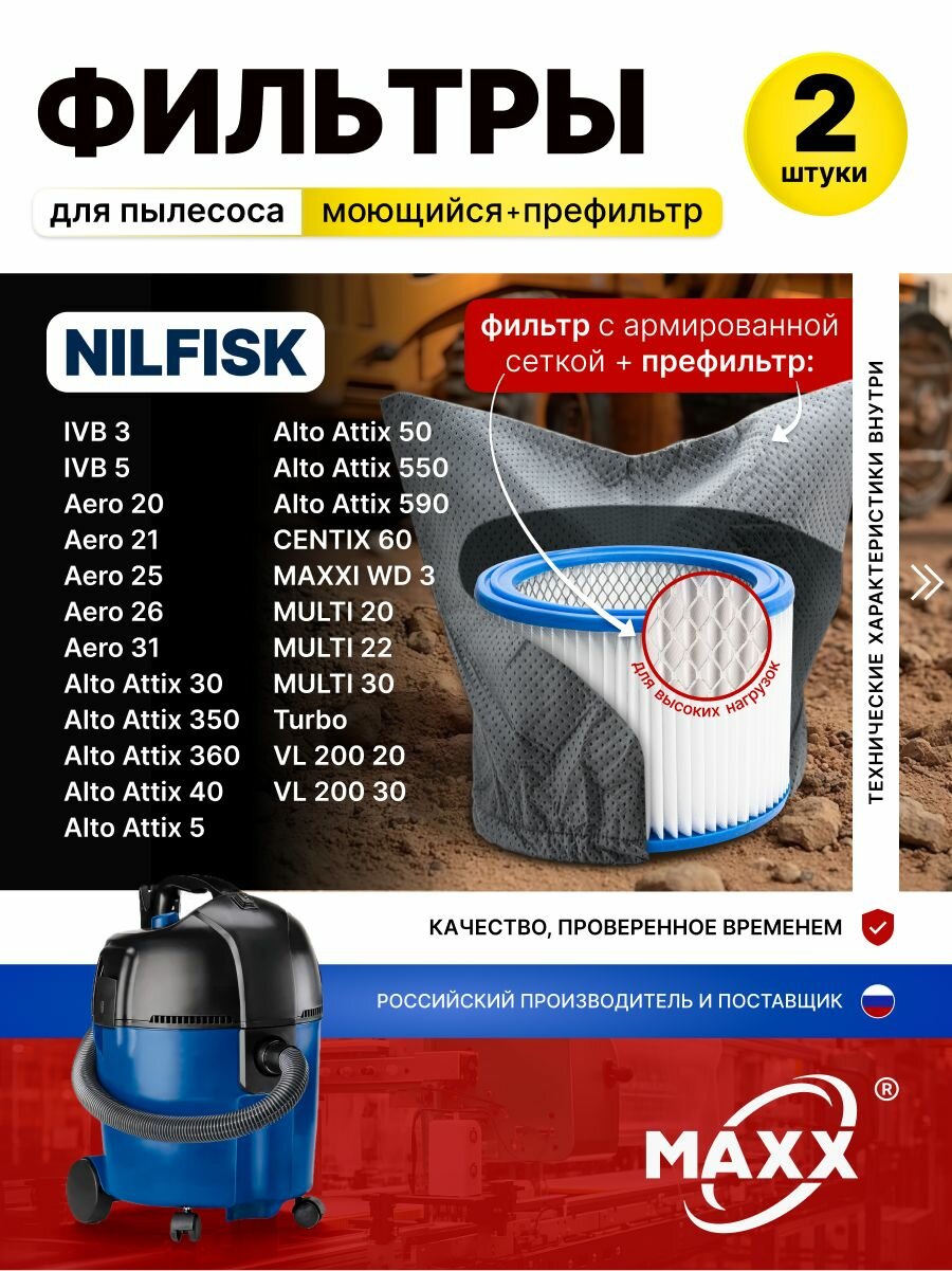 Фильтр для пылесоса моющего и преФильтр Nilfisk ATTIX 30 40 50 ATEX - TYPE 22 , AERO 21 26 31, ATTIX 3 5 7, IVB 3 SERIES, VL200