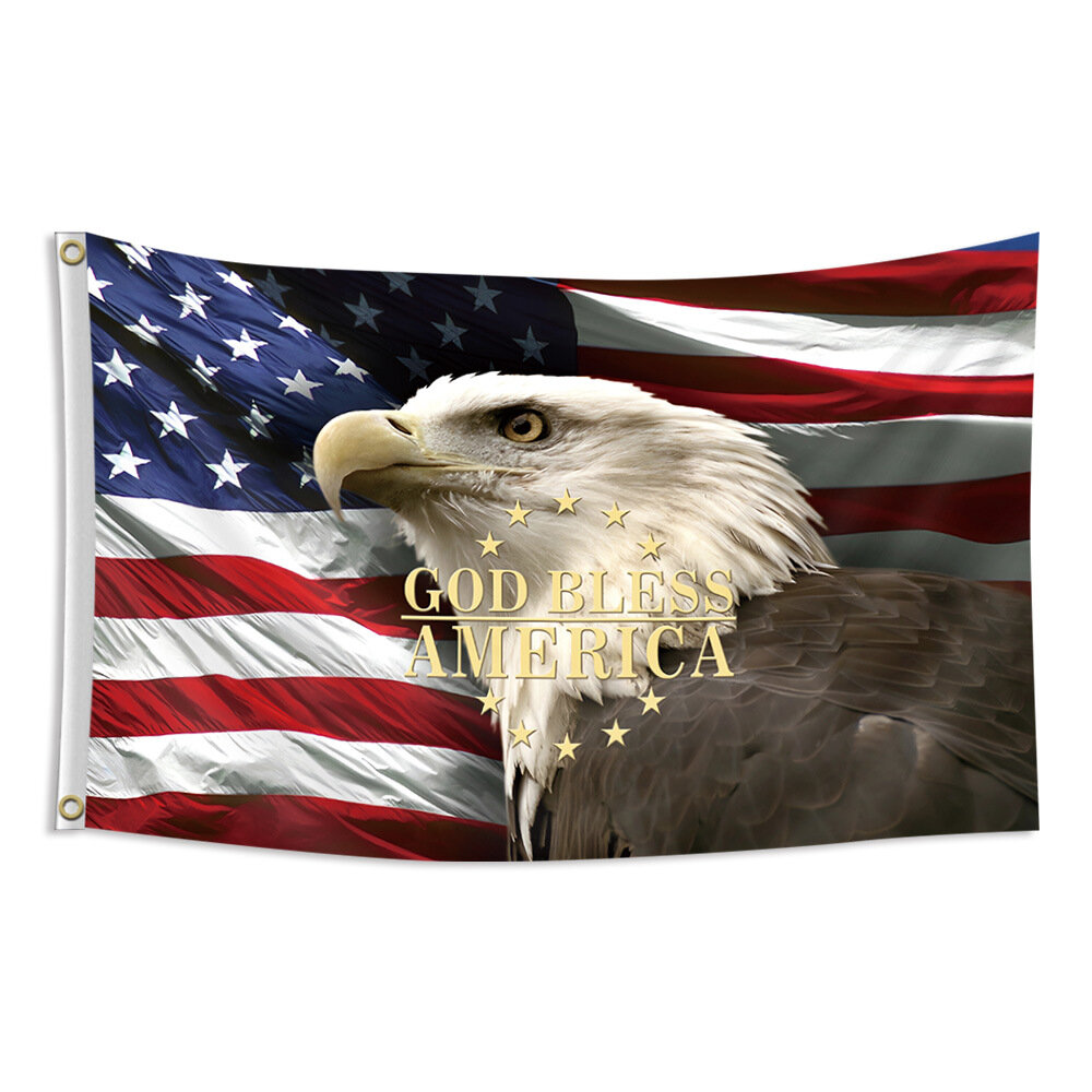 Флаг «Боже, благослови Америку» — 150x90 см, полиэстер, с изображением белоголового орла и американского флага, идеально подходит для патриотических мероприятий, уличных выставок и украшения дома | Флагшток в комплект не входит
