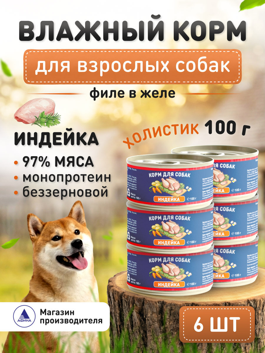 Влажный корм с индейкой для собак Solid Natura Holistic, упаковка 6 шт х 100 г