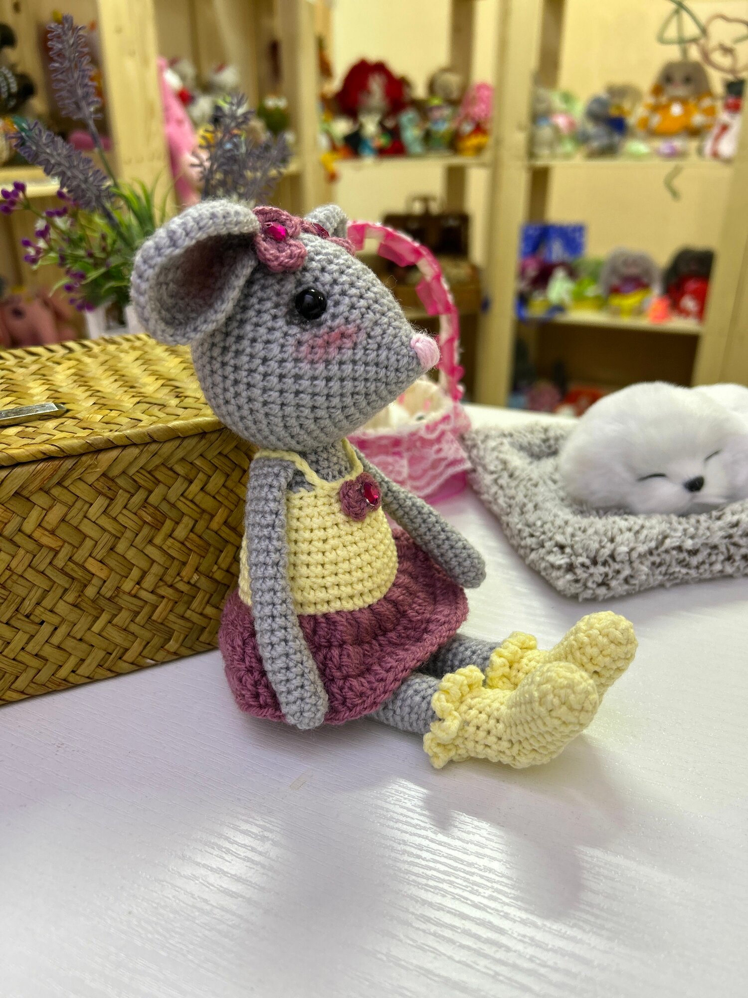 Вязаная игрушка Кукла Мышка. Мышка балерина. Кукла ручной работы