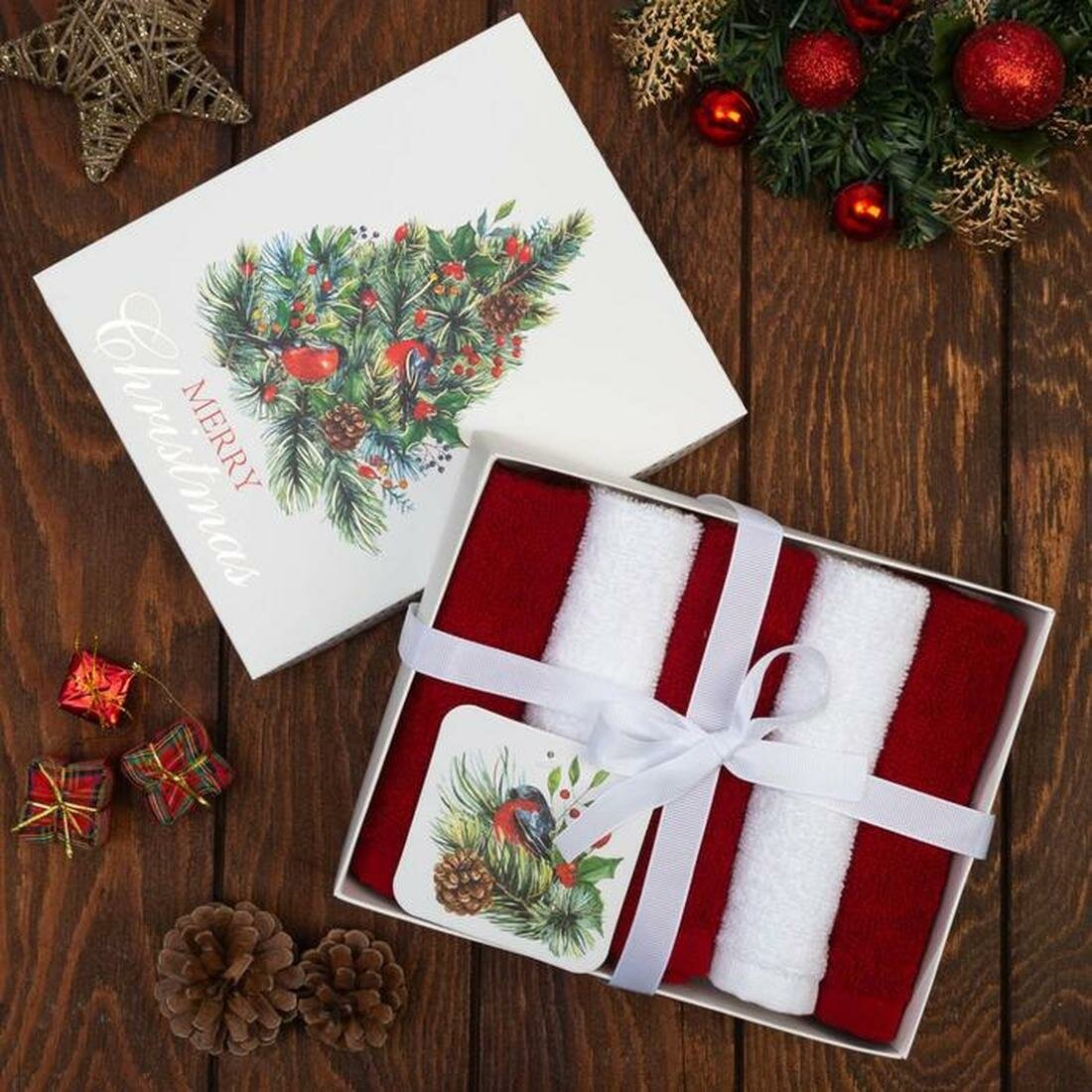 Новый год. Набор махровых полотенец Этель Merry christmas 30х30 см -5шт, 100% хл, 340гр/м2