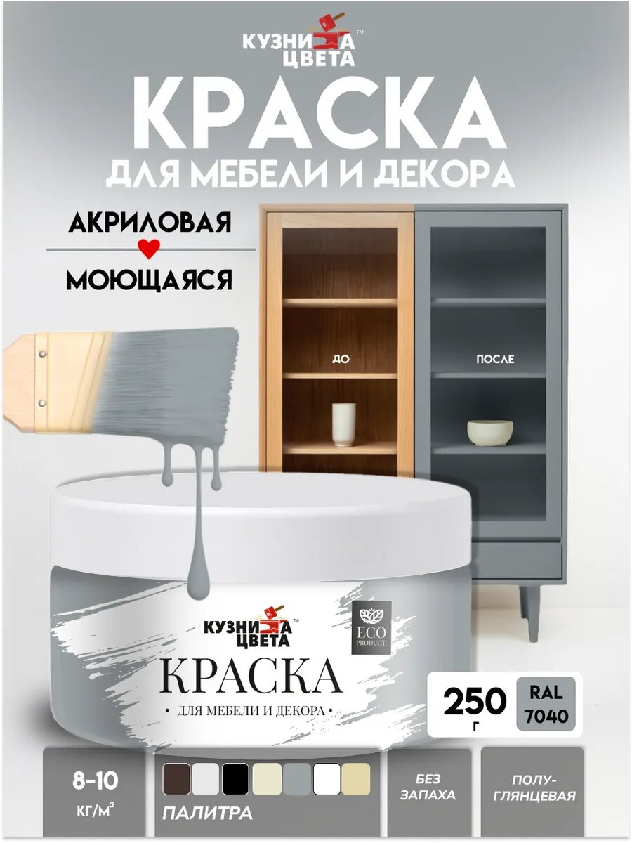 Краска для мебели и дерева меловая темно серый 0,25кг