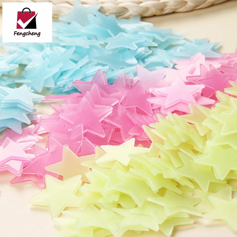 Светящиеся звезды для стен 3D, 100 штук, 3 см, светонакопительные наклейки, флуоресцентные стикеры, смешанные цвета для