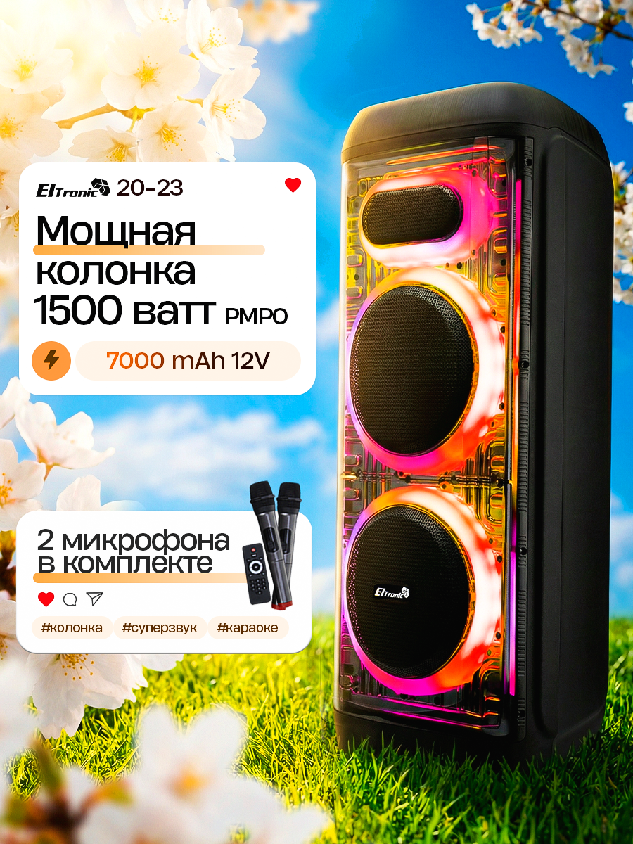 Колонка музыкальная с микрофоном Eltronic 20-23 Skillet Box 1500, 150 Вт, 2 динамика