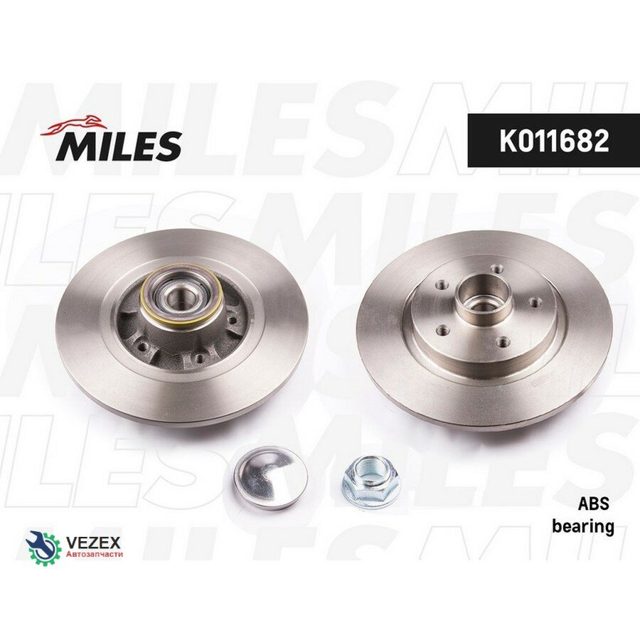 MILES K011682 Диск тормозной задний с подшипником, с кольцом ABS RENAULT KANGOO 08- K011682