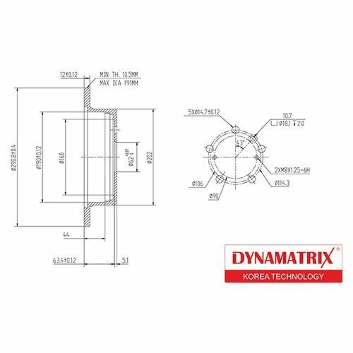 Диск тормозной Dynamatrix-Korea DBD1380 для Toyota Avensis, Avensis Verso, Previa