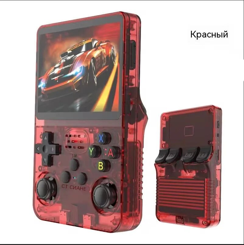 Игровая консоль R36S портативная ретро-консоль с прозрачным корпусом — красный цвет