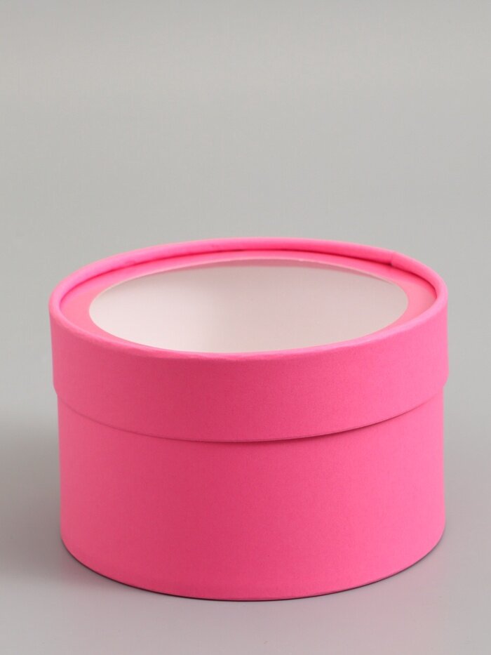 Подарочная коробка круглая, сливовая, завальцованная с окном, 16×11 см