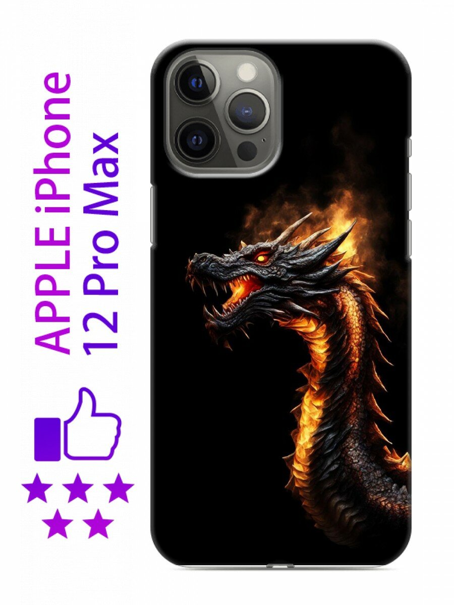 Чехол для Iphone 12 Pro Max с принтом для мужчин с черным драконом (Айфон 12 Про Макс)
