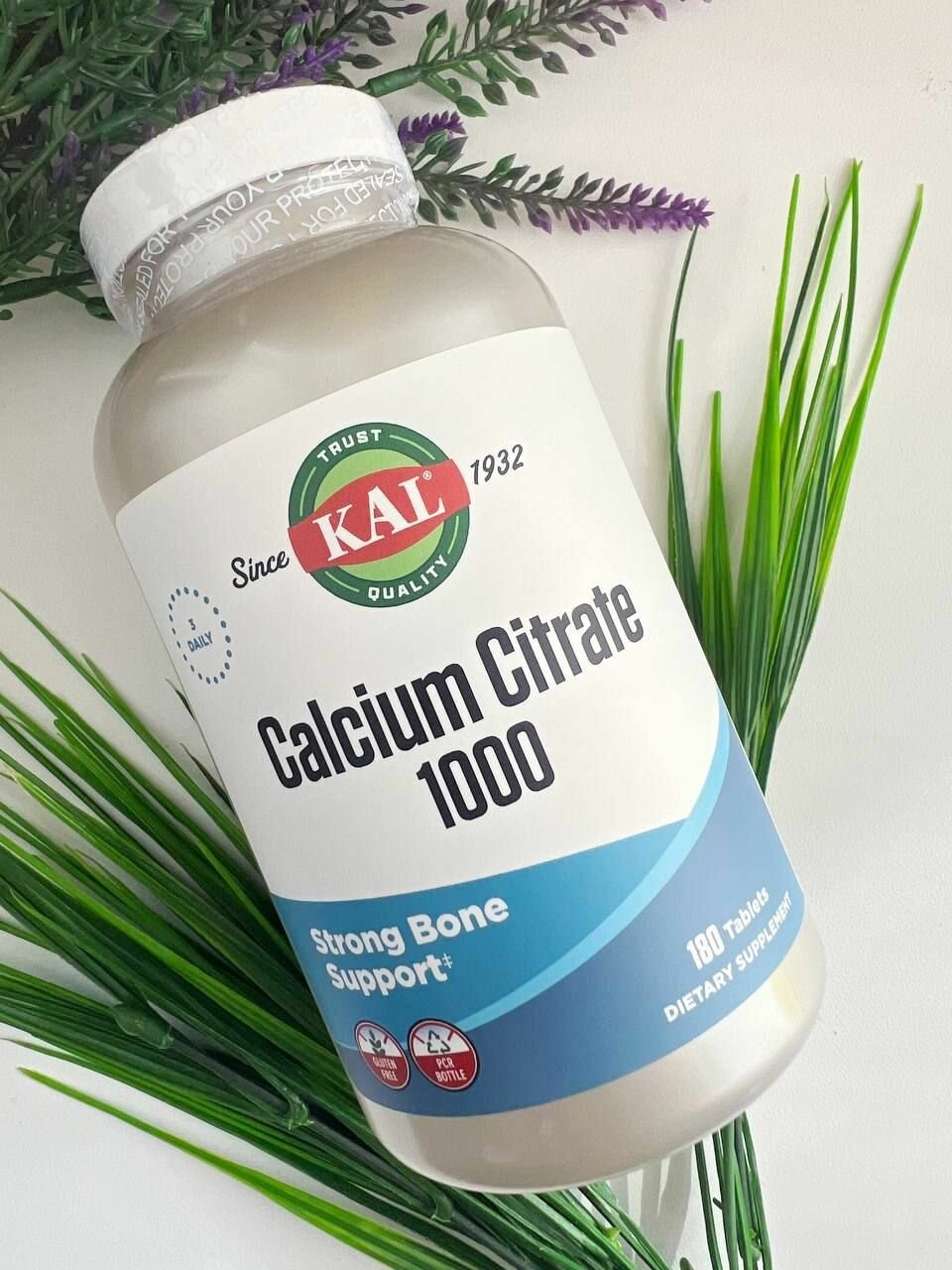 Кальций KAL Calcium Citrate, для здоровья костей, зубов, мышц и сердца, 1000мг, 180 таблеток