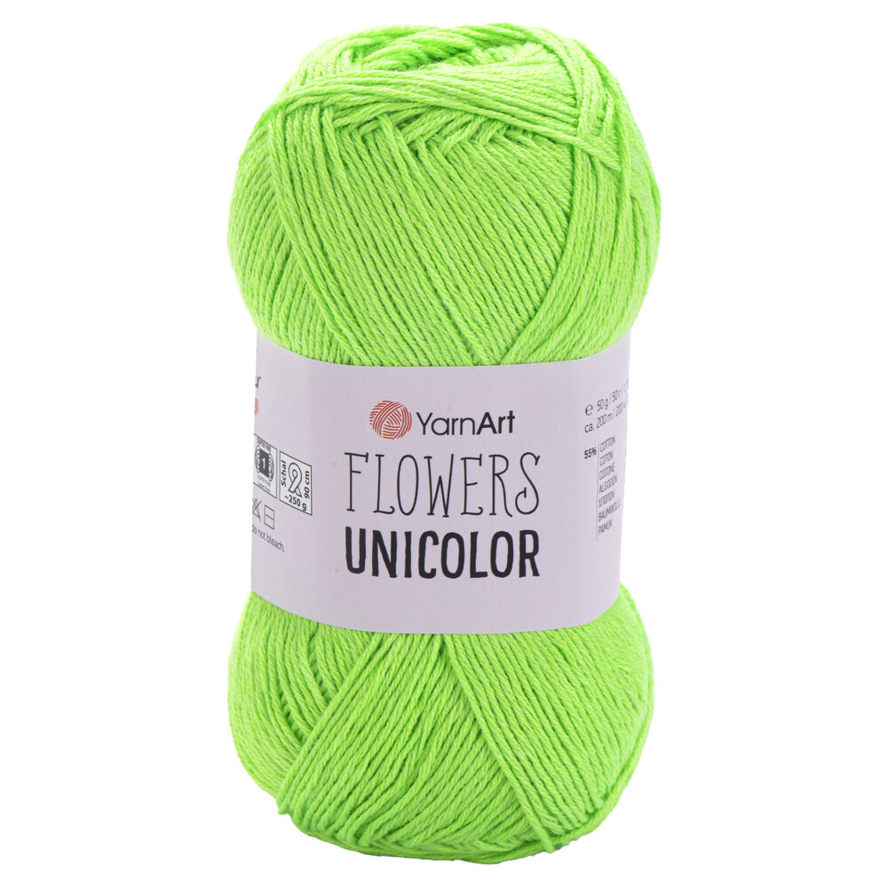 Пряжа для вязания YarnArt Flowers Unicolor 760 зеленый неон 1 моток 50 гр/200 м 55% хлопок, 45% акрил