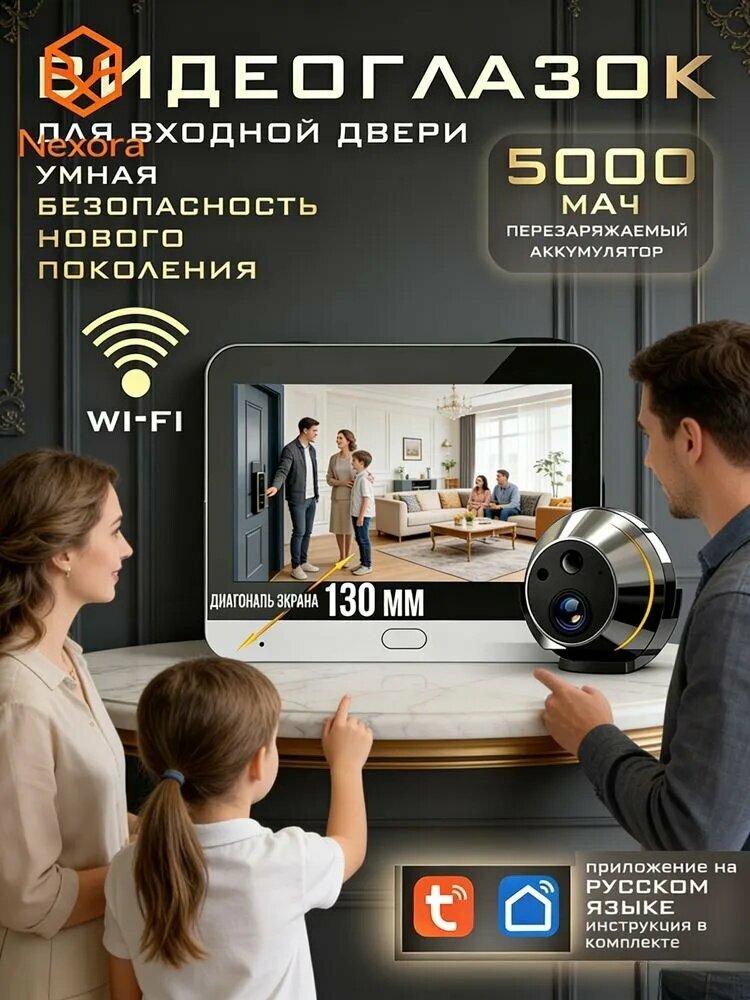 Видеоглазок для входной двери с WI-FI, умный дверной глазок Tuya с двусторонней связью