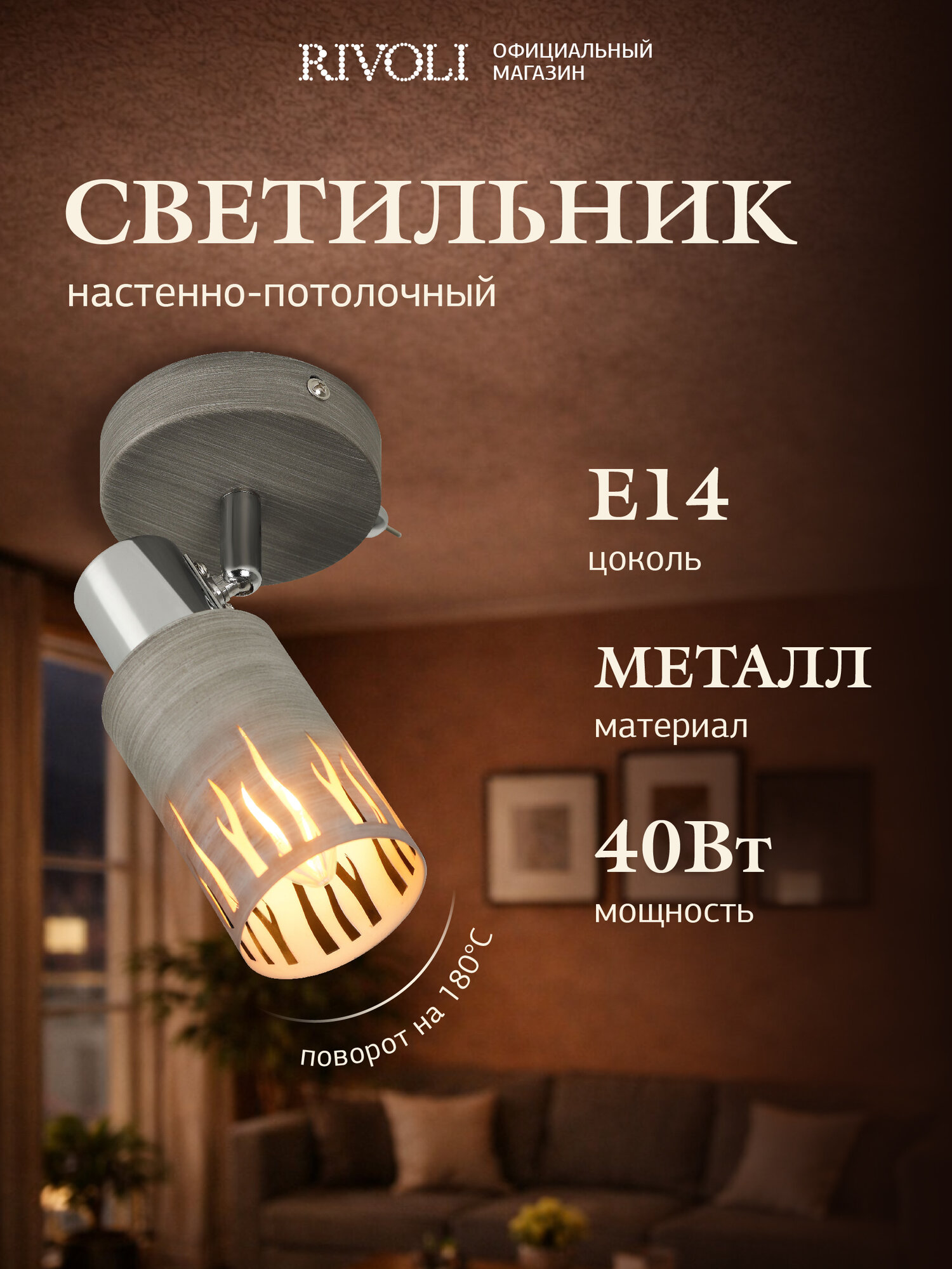 Светильник настенно-потолочный спот Rivoli Lethe 3123-401 с выключателем Е14 40 Вт