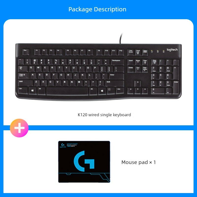 Logitech Коврик для клавиатуры K120 водостойкий настольный коврик для домашнего офиса, игр и бизнеса