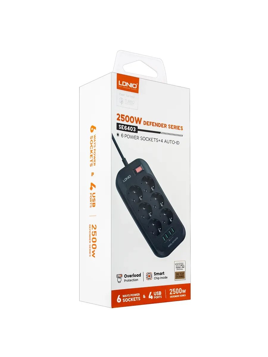 Сетевой фильтр на 6 розеток 4 USB SE6403 EU LDNIO