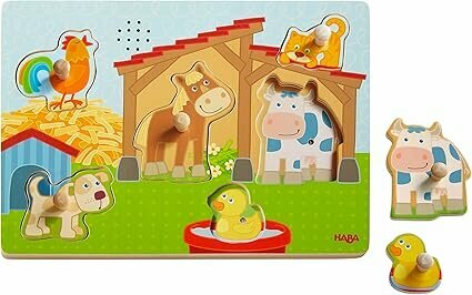 Пазл деревянный для детей Haba -"На ферме", звуковой, 6 эл. - 303179