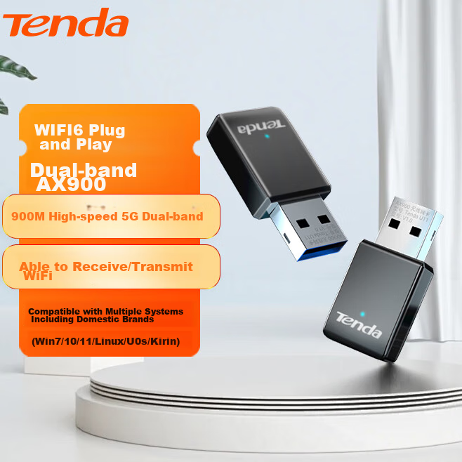 Tenda WiFi 6 Driverless AX900 USB Wireless Network Adapter, 5G Dual-Band Built-In, Wireless WiFi Receiver for Desktop And Laptop Computers, Unlimited WiFi Transmitter